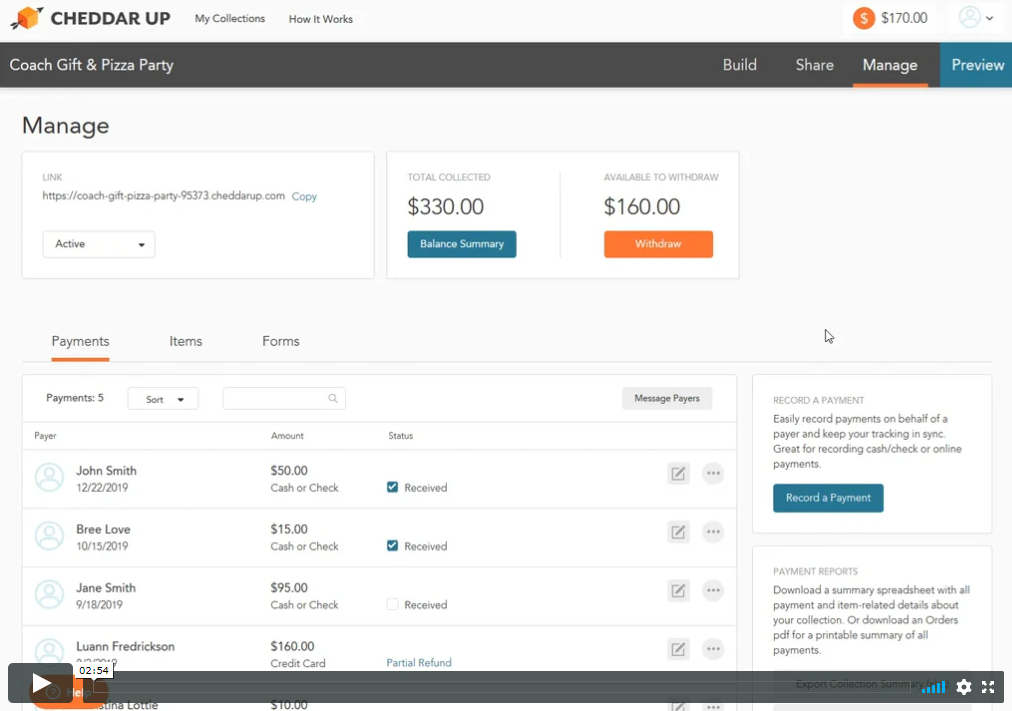 Track and report payments and information – Cheddar Up